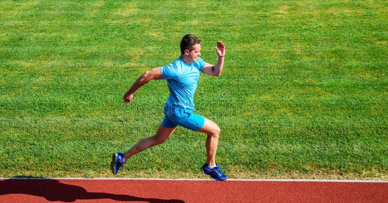 Running Challenge For Beginners. Athlete Run Track Grass Background ...