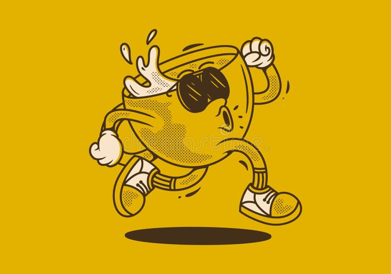 Running Coffee Cup Character in Retro Vintage Style Stock Illustration ...