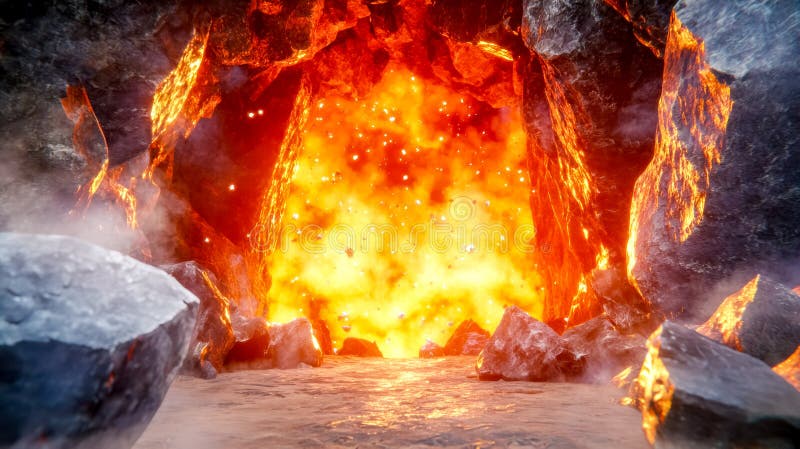 Running through Collapsing Cave with Volcanic Eruption and Falling ...