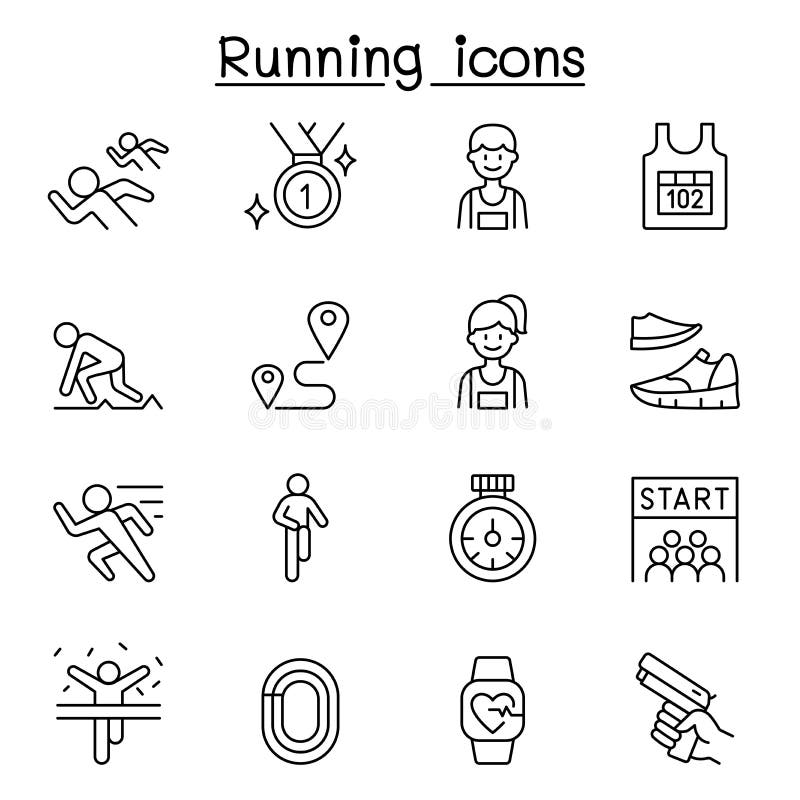 Running Competition Icon Set in Thin Line Style Stock Illustration ...