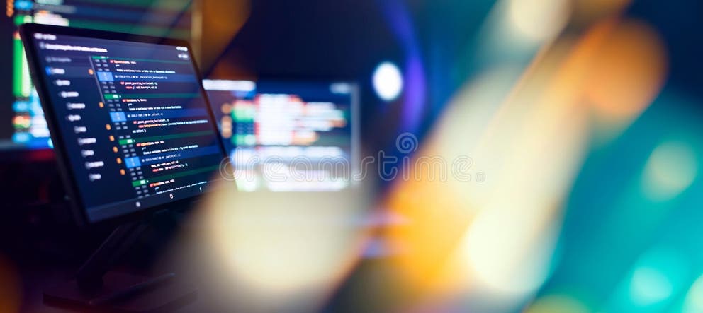 Running Computer Data Programming. Coding Script Text on Screen Stock ...