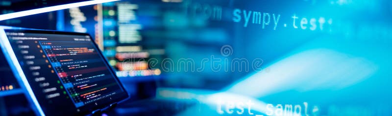 Running Computer Data Programming Coding Script Text On Screen Notebook Closeup Photo Stock