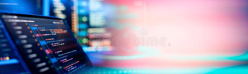Running Computer Data Programming Coding Script Text On Screen Notebook Closeup Photo Stock