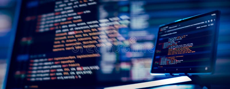 Running Computer Data Programming. Coding Script Text on Screen. Notebook Closeup Photo. Stock ...