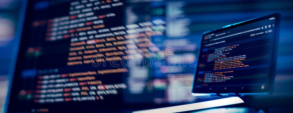Running Computer Data Programming. Coding Script Text on Screen. Notebook Closeup Photo. Stock ...