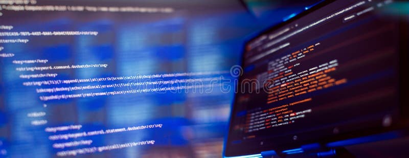 Running Computer Data Programming Coding Script Text On Screen Notebook Closeup Photo Stock