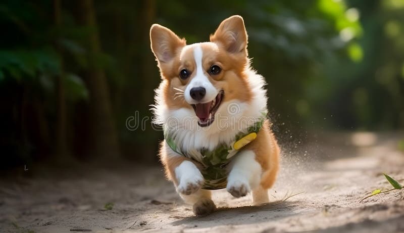 Running Corgi Dog on Dusty Street. Front View Stock Illustration ...