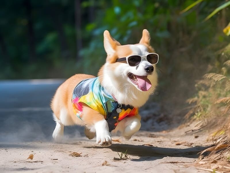 Running Corgi Dog on Dusty Street. Front View Stock Illustration ...