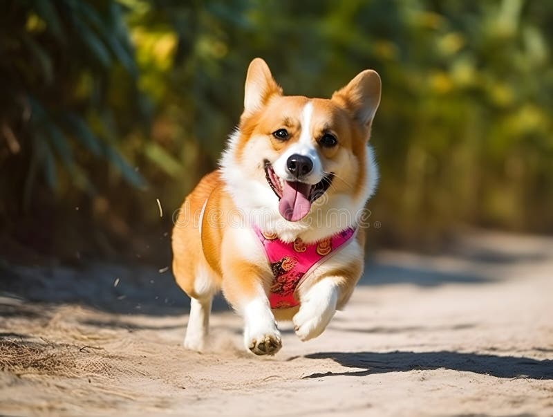 Running Corgi Dog on Dusty Street. Front View Stock Illustration ...