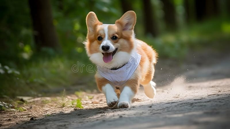 Running Corgi Dog on Dusty Street. Front View Stock Illustration ...