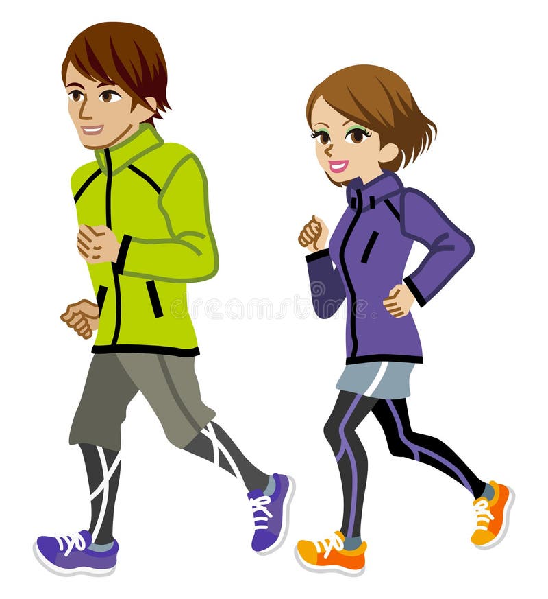 Couple Running in the Urban Park Stock Vector - Illustration of ...