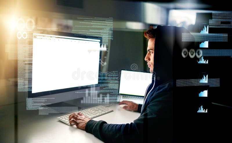 Running a System Diagnosis. a Young Man Working in an it Server Room ...