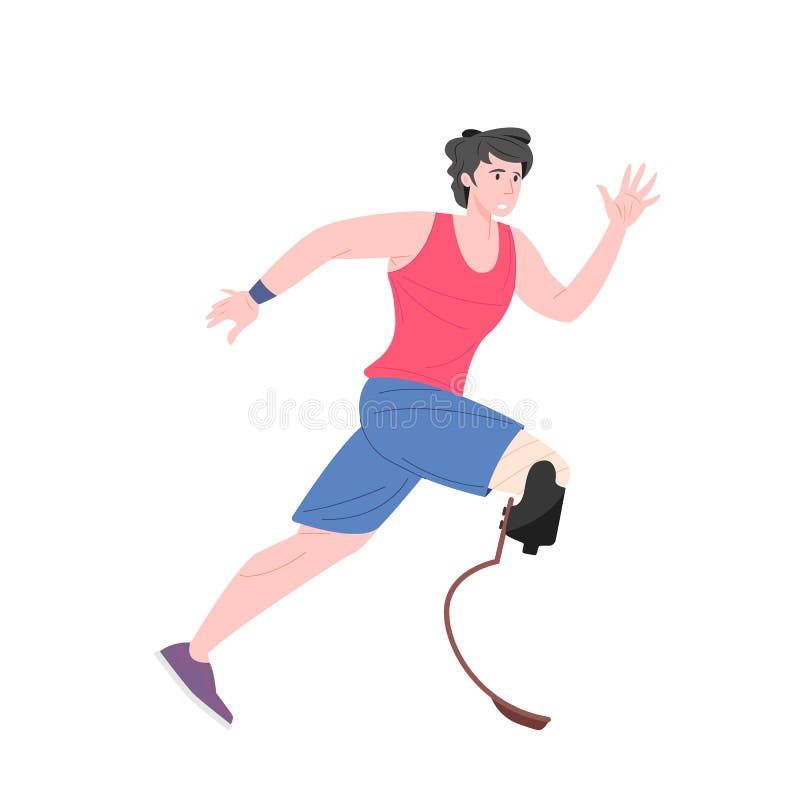 Running Male Paralympic Athletes with High-tech Prosthetic Limbs, Flat ...