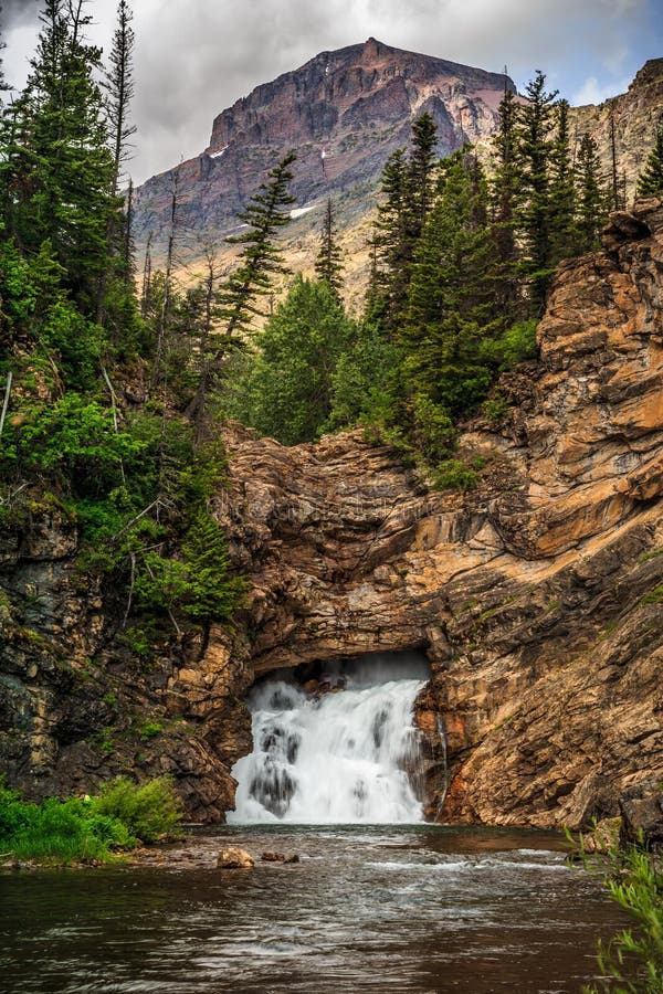 Running Eagle Falls in Glacier National Park Stock Image - Image of ...