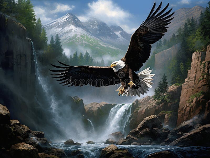 Ai Generated Illustration Wildlife Concept of Running Eagle Falls Stock ...