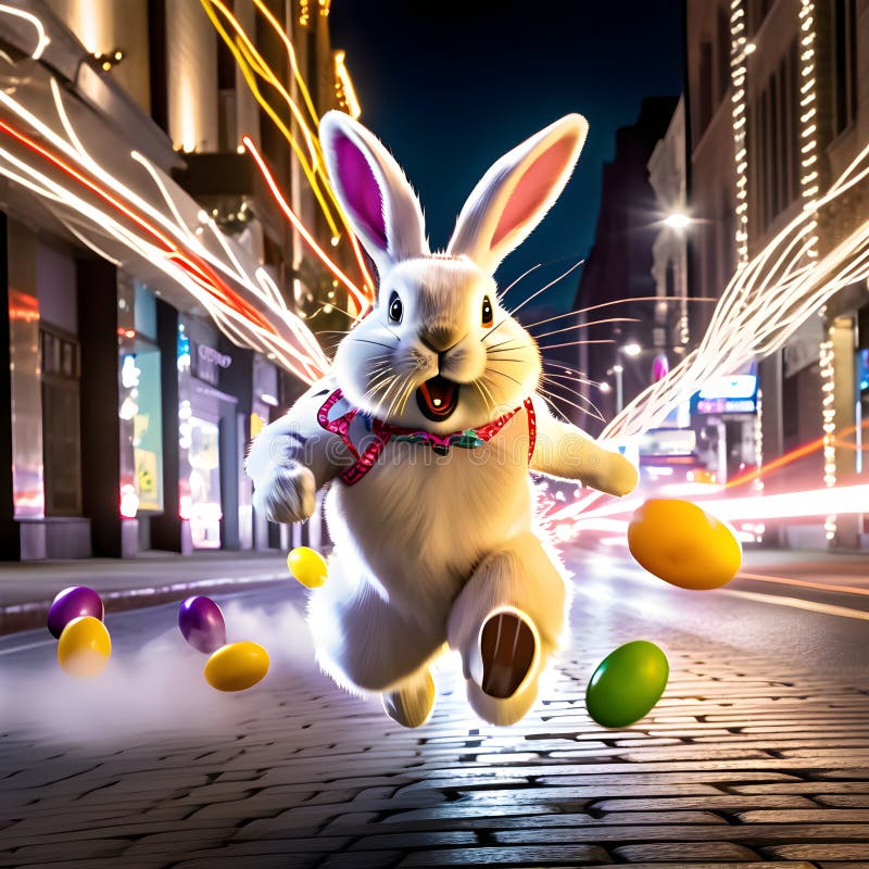 Running Easter Bunny with Eggs. Easter Bunny with Easter Eggs, Basket ...