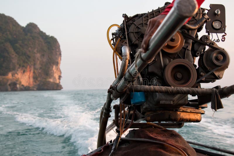 Running Engine of a Long-tail Boat Stock Photo - Image of bare, rugged ...