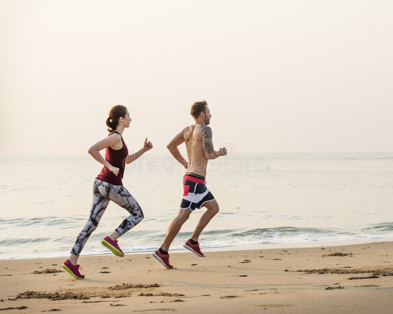 Running Exercise Training Healthy Lifestyle Beach Concept Stock Photo ...