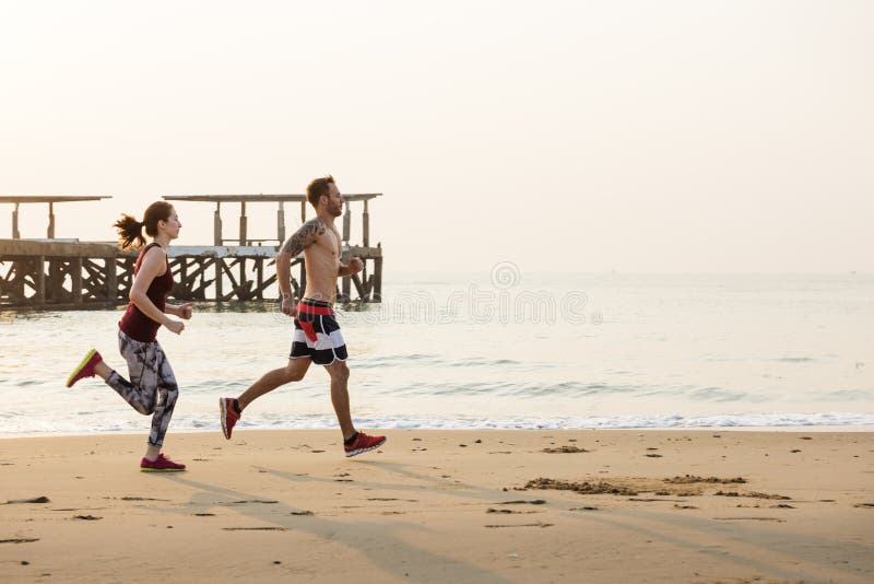 Running Exercise Training Healthy Lifestyle Beach Concept Stock Photo ...