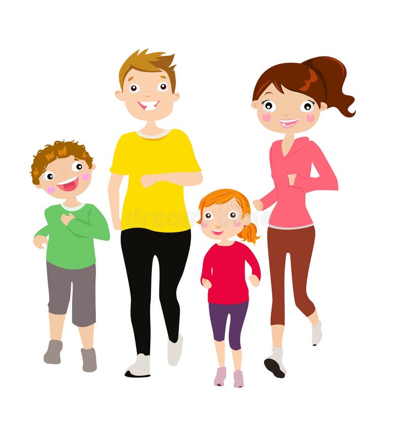 Running family of four stock vector. Illustration of parenthood - 35469027