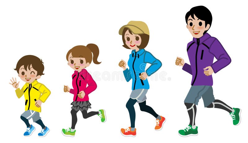 Running Family Isolated stock vector. Illustration of four - 44748839