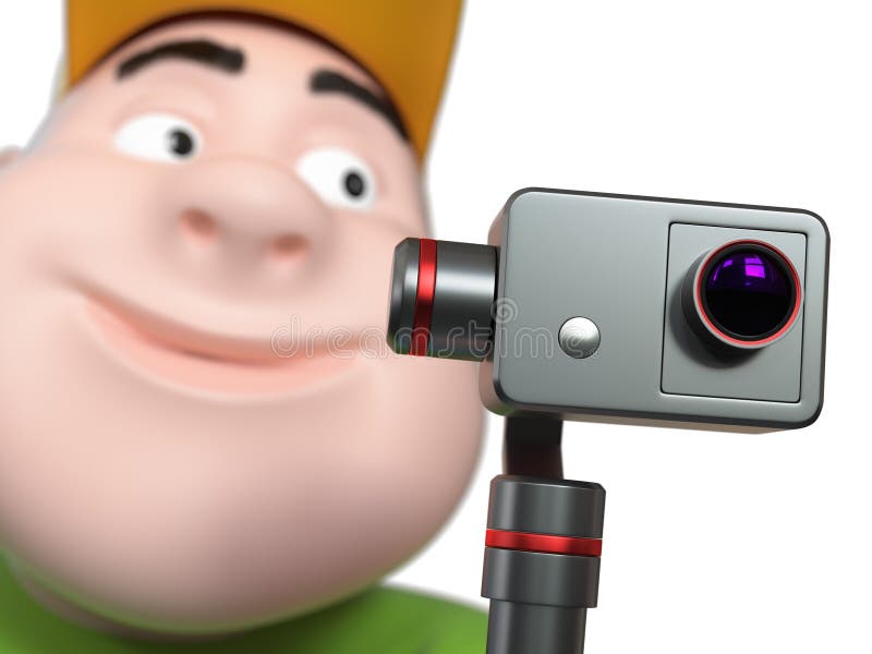 Running Fat Boy Holding Action Camera. 3d Render Stock Illustration ...