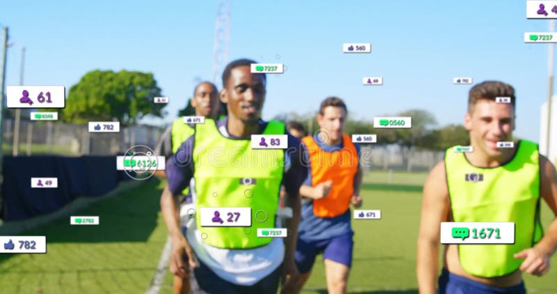 Running on Field, Athletes with Animation of Digital Data and ...