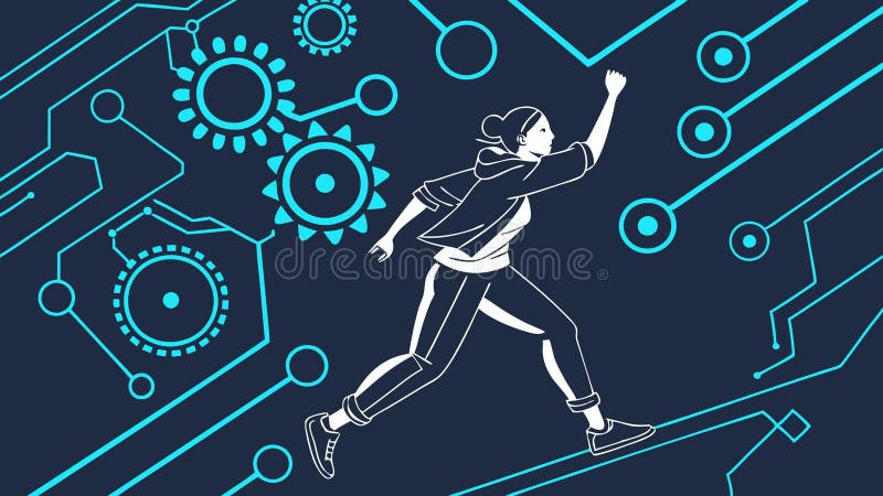 Running Figure with Circuit, Technology and Digital Connection Vector ...