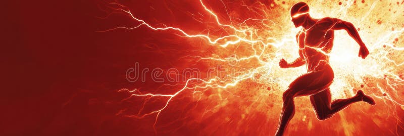 Running Figure Surrounded by Stylized Lightning on a Dynamic Red ...