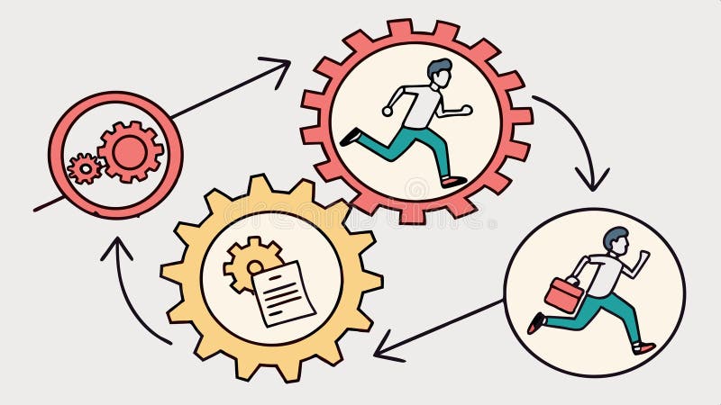 Running Figures and Gears, Motion and Mechanical Processes Vector ...