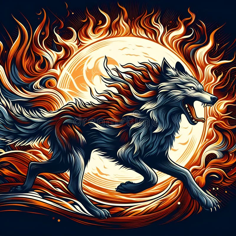 Running fire wolf stock illustration. Illustration of screenshot - 311327794