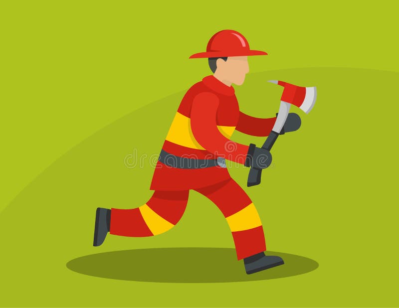Running Firefighter Concept, Flat Style Stock Vector - Illustration of ...