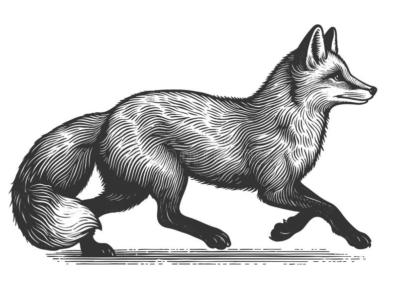 Running Fox Engraving Sketch Vector Illustration Stock Vector ...
