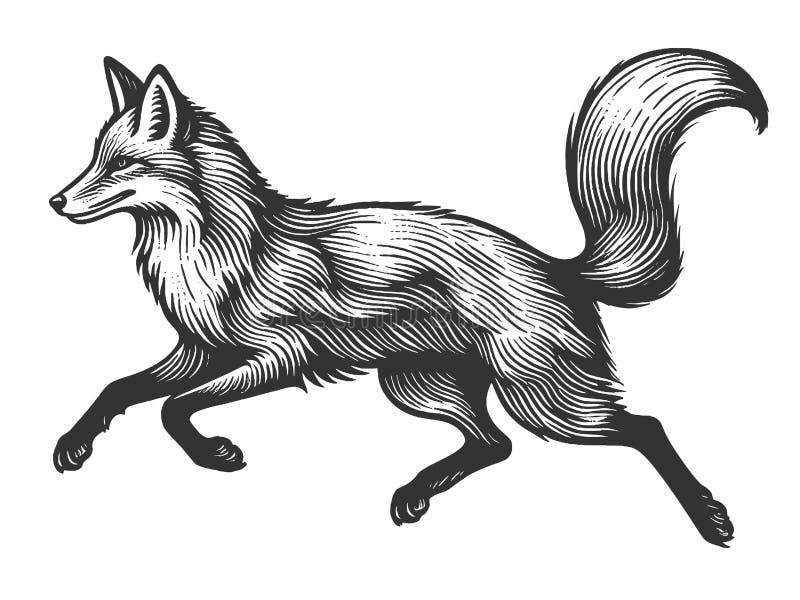 Running Fox Engraving Sketch Vector Illustration Stock Vector ...