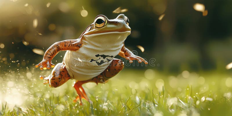 Running Frog with Determined Expression in Sunlit Outdoor Setting Stock ...