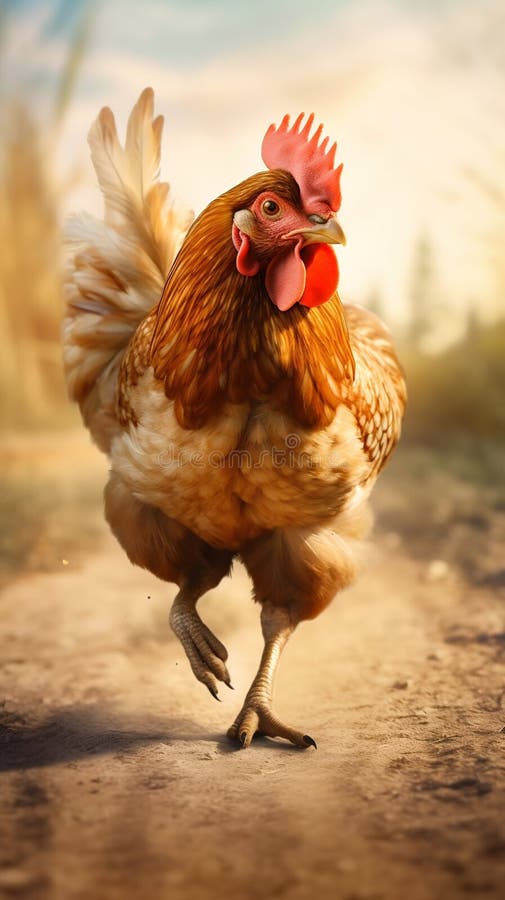 Running Funny Chicken at Spring. Generative Ai Stock Illustration ...