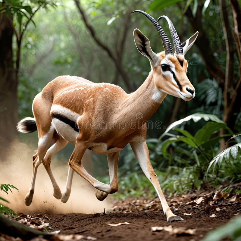 Running Gazelle in the Forest Stock Illustration - Illustration of ...