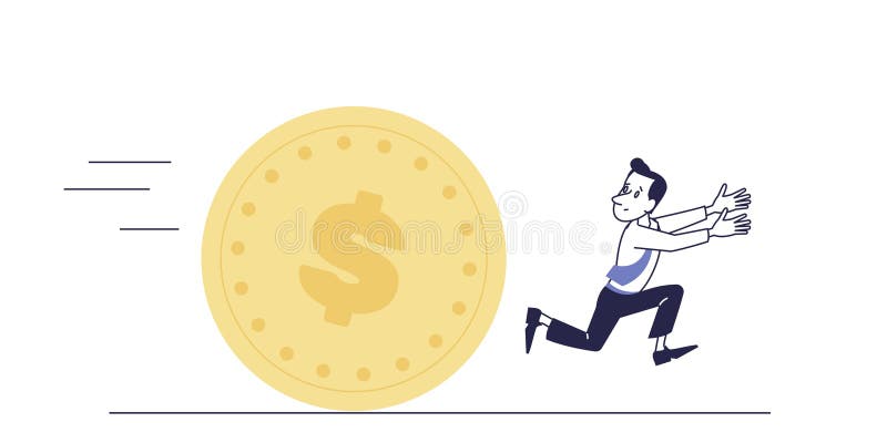 Running from Giant Rolling Coin Stock Illustration - Illustration of ...