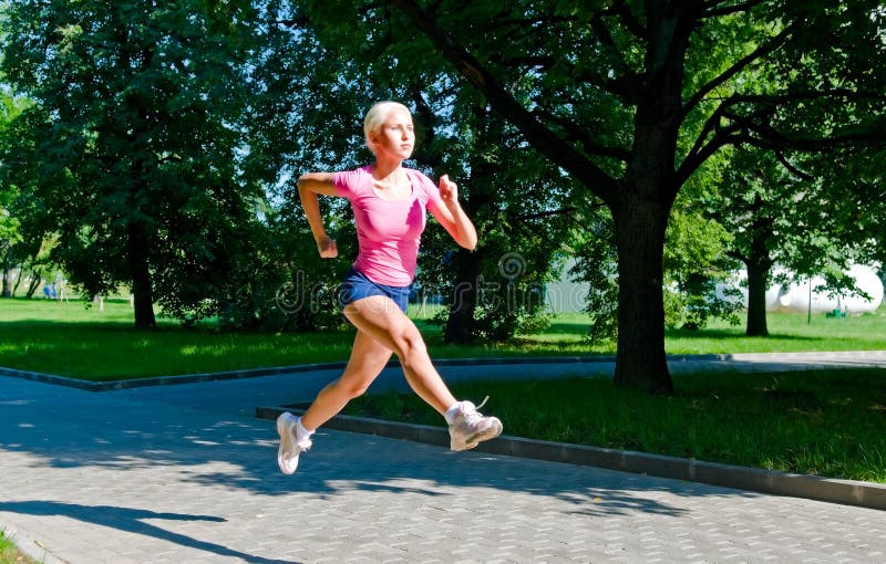 Running girl stock photo. Image of road, green, outdoors - 13788518