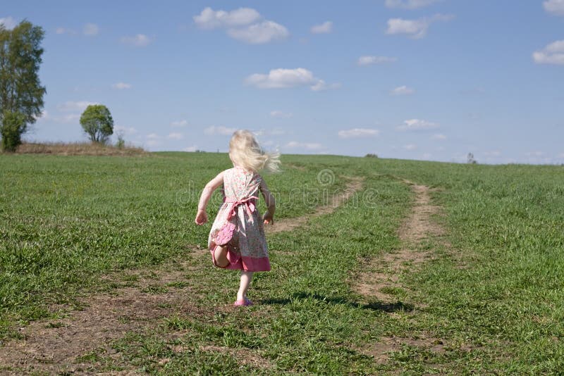 Running girl stock photo. Image of clouds, girl, countryside - 5173492