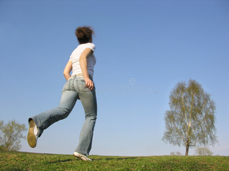 Running girl stock image. Image of female, blue, good, adult - 755391