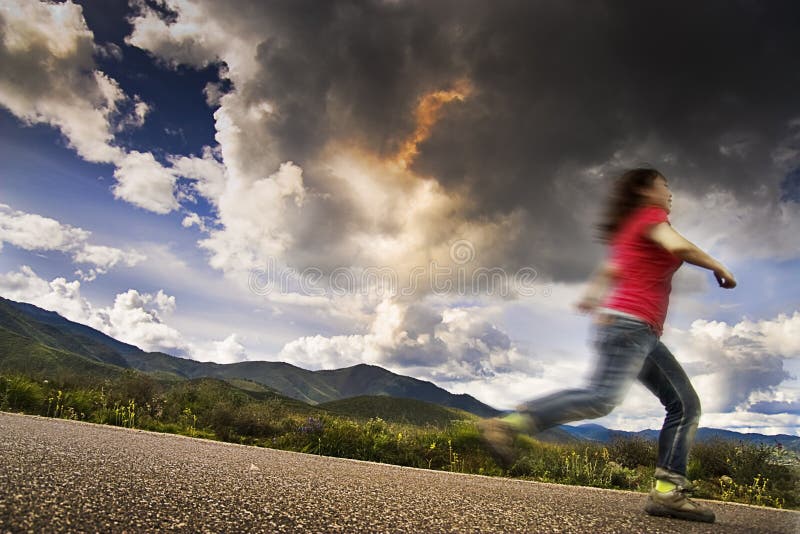 Running Girl stock photo. Image of running, clouds, angle - 8521938