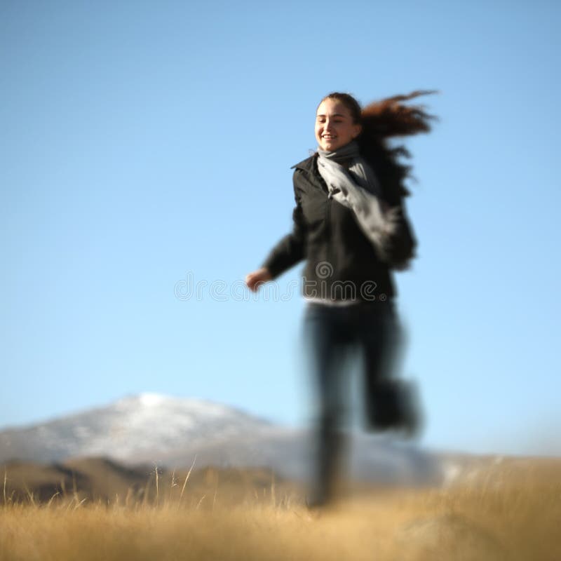 Running girl stock image. Image of bushes, youngster, daytime - 2722247