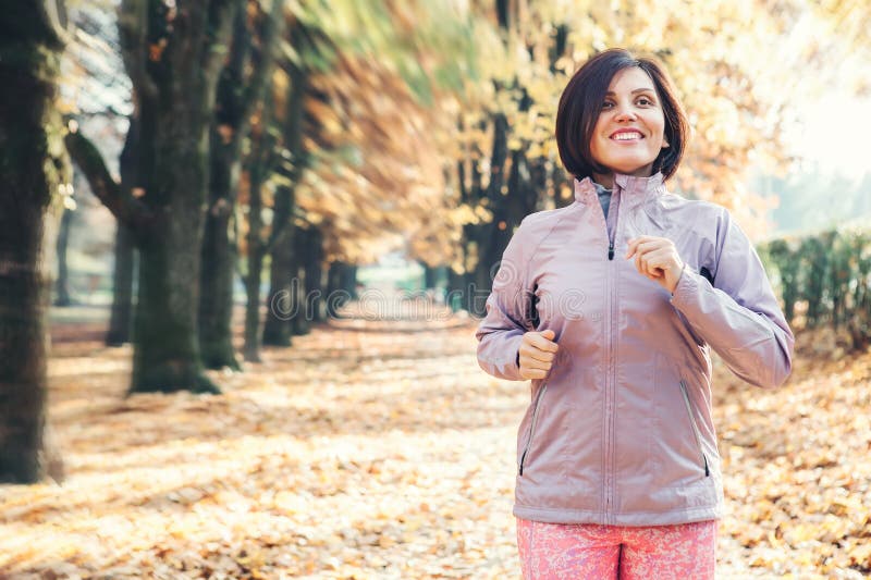Running Girl Portrait in Atumn Park Stock Image - Image of jogging ...