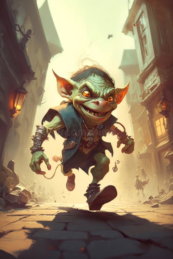 Running Goblin into Wooden Old Town, Ai Generative, Comics Illustration ...