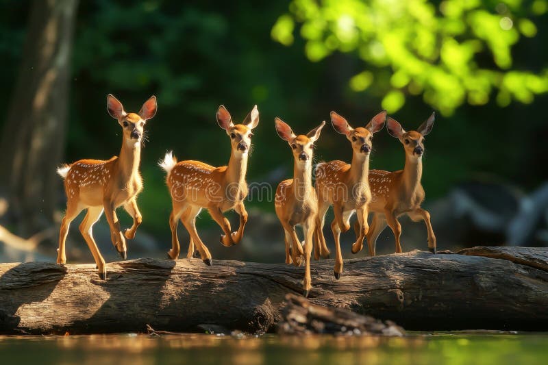 Running Gracefully through the Forest, Deer Glide Over Fallen Logs and ...
