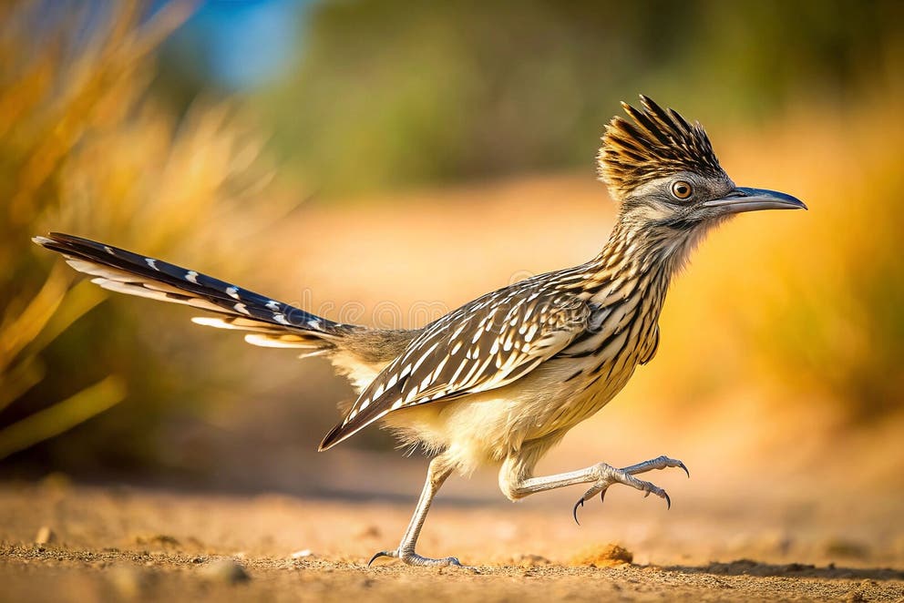 Running Greater Roadrunner in Desert Stock Illustration - Illustration ...