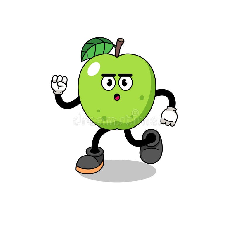 Running Green Apple Mascot Illustration Stock Vector - Illustration of ...