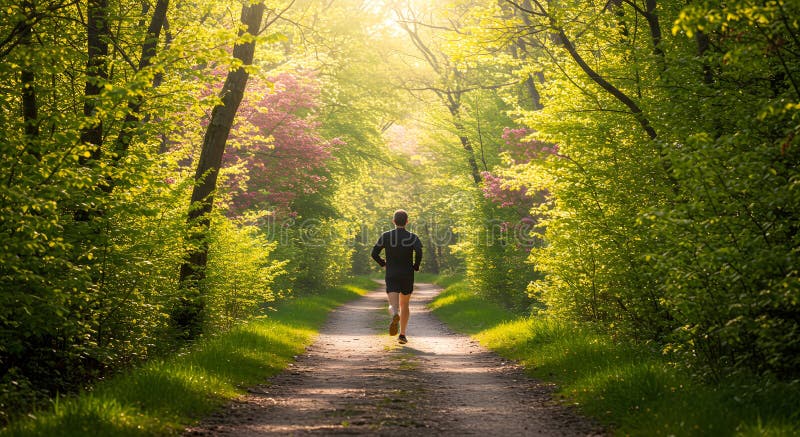 Running in Green Paradise: Sunlight Path Stock Photo - Image of flower ...