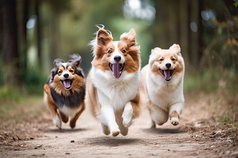 Running Happy Dogs, Generative Ai Stock Illustration - Illustration of ...